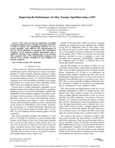 improving the performance of a ray tracing algorithm using a gpu