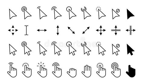 Set Of Cursor Computer Mouse Click Cursor Gray Arrow Icons Set And