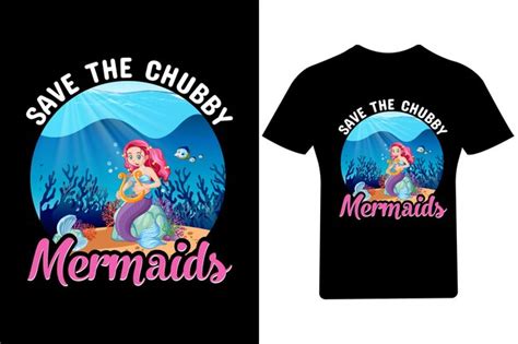 통통한 인어 T 셔츠 디자인 저장 프리미엄 벡터
