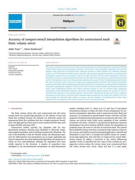 Pdf Accuracy Of Compact Stencil Interpolation Algorithm For Unstructured Mesh Finite Volume Solver