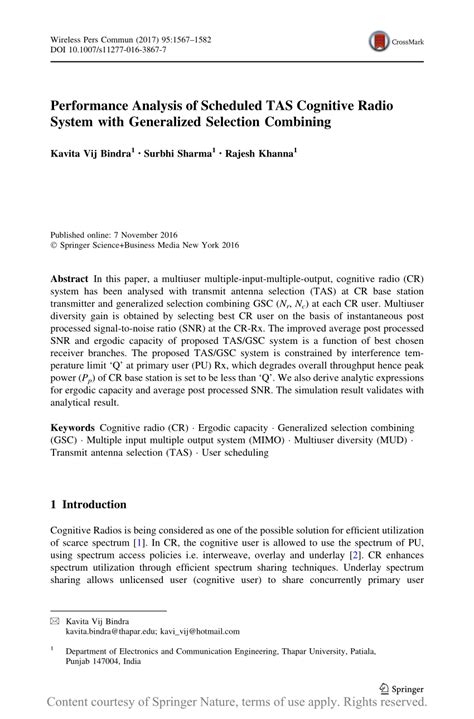 Performance Analysis Of Scheduled Tas Cognitive Radio System With