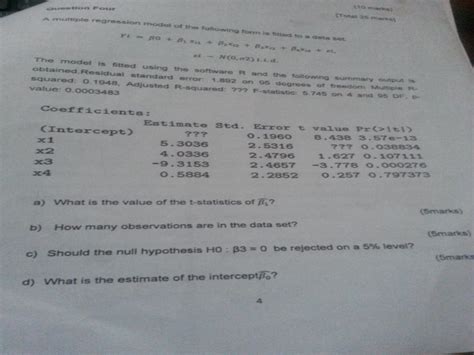 Solved A Multiple Regression Model Of The Following Form Is Chegg