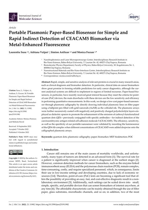 Pdf Portable Plasmonic Paper Based Biosensor For Simple And Rapid