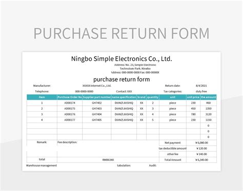 Purchase Return Form Excel Template And Google Sheets File For Free Download Slidesdocs