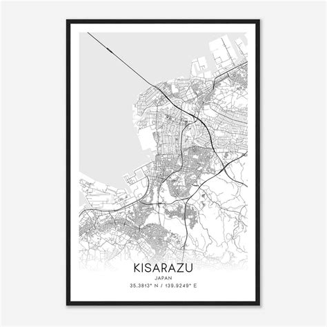 Kisarazu Japan Map Poster Kisarazu City Road Wall Art Print Custom Maps And Posters
