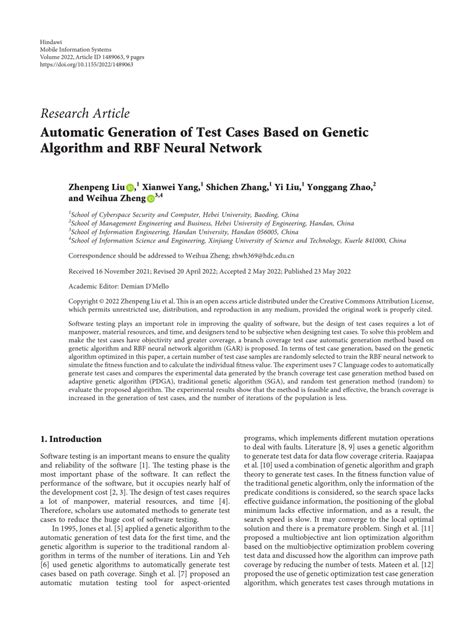 Pdf Automatic Generation Of Test Cases Based On Genetic Algorithm And Rbf Neural Network