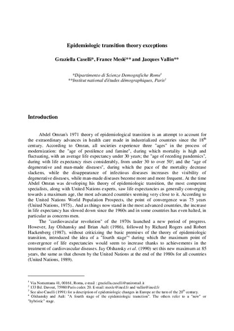 Pdf Epidemiologic Transition Theory Exceptions