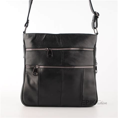 Мъжки чанти Луксозна мъжка чанта от естествена кожа с разширителен цип двулицева черна