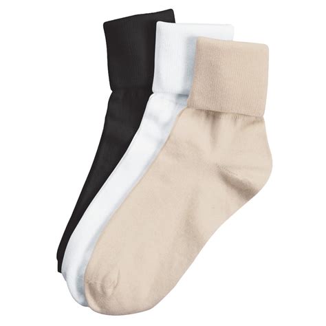 Buster Brown Womens 100 Cotton Crew Ankle Socks Fold Over Bobby Socks 3 Pairs Black White
