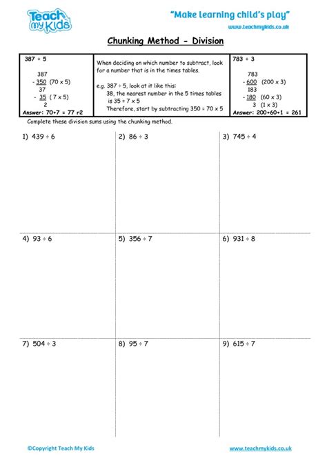 Long Division Chunking Method Worksheets Long Division Worksheets