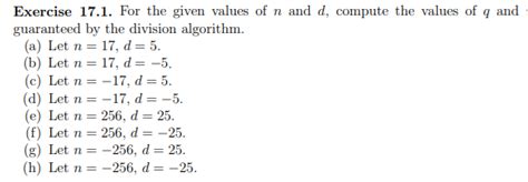 Solved Exercise For The Given Values Of N And D Chegg