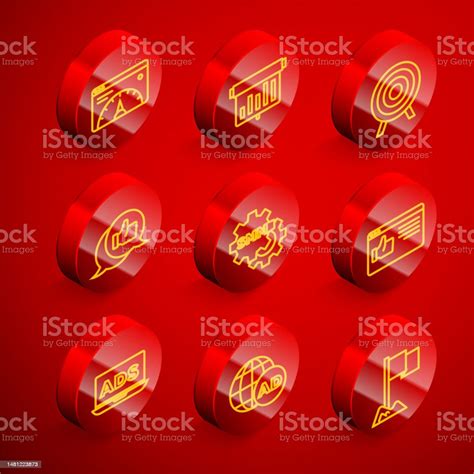 라인 웹 사이트 통계 그래프 차트가있는 보드 대상 스포츠 고객 제품 평가 소셜 미디어 마케팅 브라우저 창 광고 및 아이콘을 설정합니다 벡터 3차원 형태에 대한 스톡 벡터