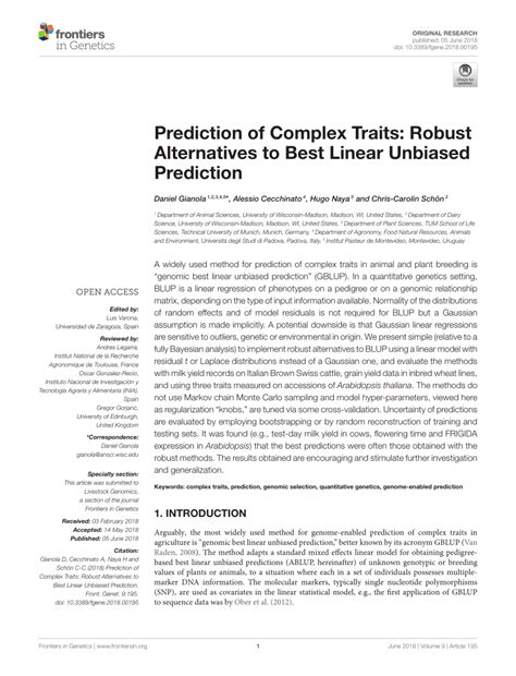 Pdf Prediction Of Complex Traits Robust Alternatives To Best Linear Unbiased Prediction