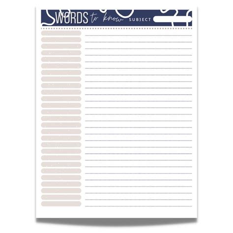 Words To Know Notepad 499 Student Planner Assignment Tracker Study