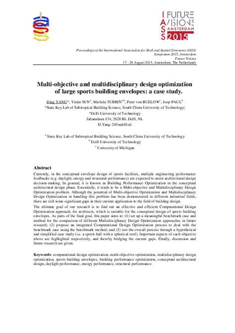 Pdf Multi Objective And Multidisciplinary Design Optimization Of Large Sports Building