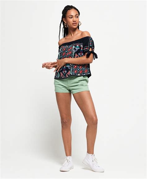 Femme Mini Short Chino Vert Givré Superdry Be Fr