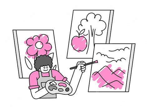 미술 교사 손으로 그린 캐릭터 일러스트 프리미엄 벡터