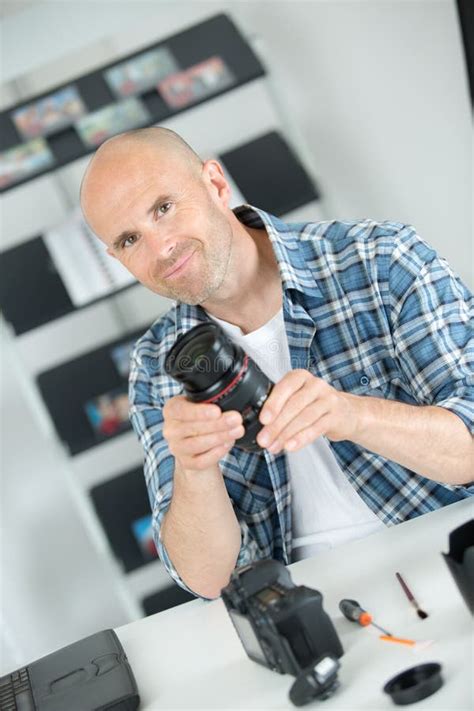 Photographer Assembling Digital Camera Stock Image Image Of Hood