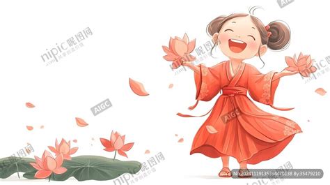 Ai创作图手绘荷花女孩 卡通儿童古风 喜庆卡通人物设计 汉服卡通小女孩 穿汉服卡通女孩 快乐的小女孩插画 少儿歌唱插画 荷叶女孩插画 怡然自得的小女孩插画 卡通动漫人物慈祥 开心卡通人物素材