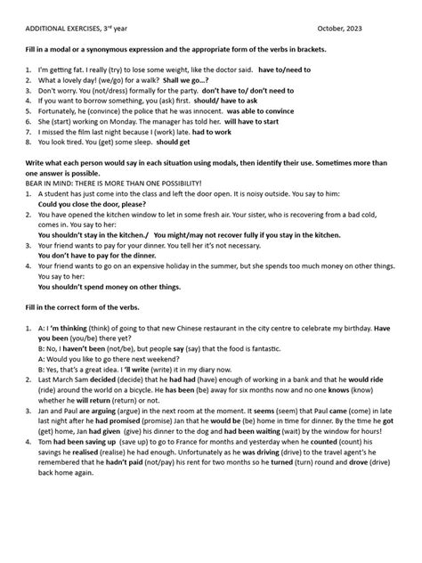 Additional Exercisesanswer Key Pdf