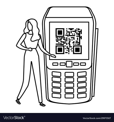 Businesswoman And Dataphone With Scan Code Qr Vector Image
