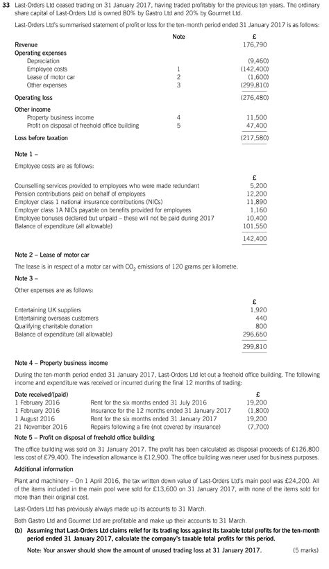 Acca Tx F6 Uk Past Papers Question 33b December 2017 Sample Acowtancy Exam Centre