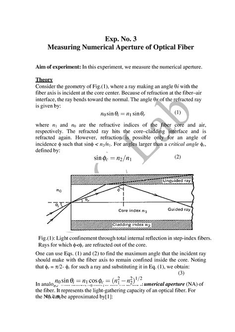 Exp3 Na Numerical Aperture Of Optical Fibre Ogy With Lenses N Sinθ Is Known As The N Exp