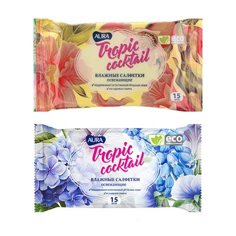 Влажная салфетка AURA Tropic cocktail 15шт – chumhome.com