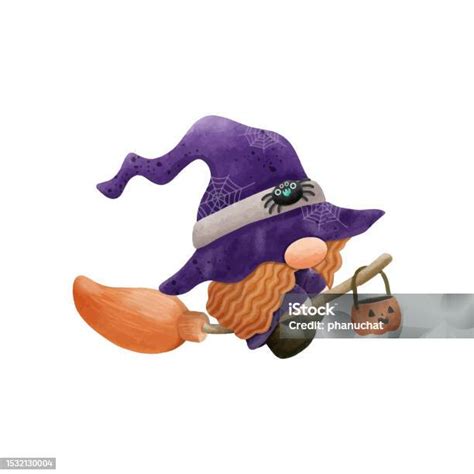 흰색 배경에 수채화 귀여운 그놈 해피 할로윈 파티 벡터 그림 0명에 대한 스톡 벡터 아트 및 기타 이미지 0명 거미 검은색 Istock
