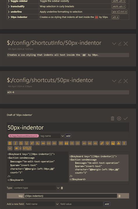 keyboard shortcut for inserting text into tiddler at cursor location