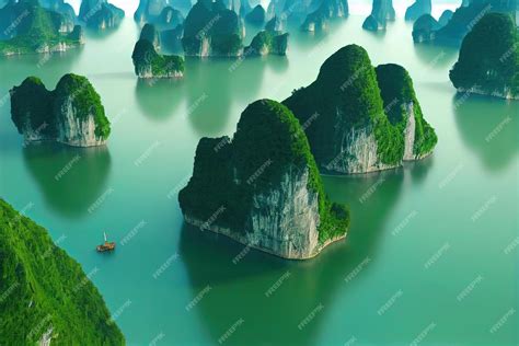 Premium Photo Ha Long Bay Vietnam Limestone Formations Jetting Out Of