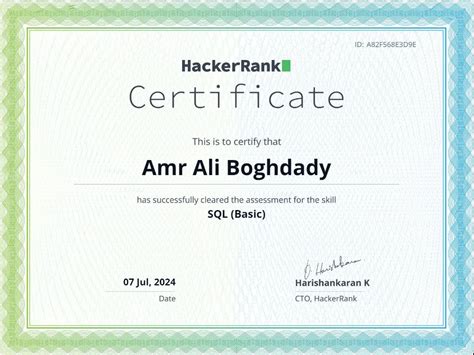 Amr Ali Boghdady On Linkedin Hackerrank Certification Sql Dbms