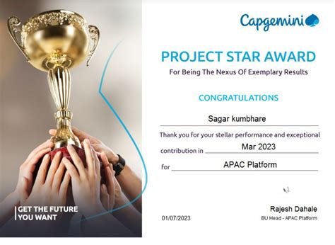 Sagar Kumbhare On Linkedin Capgemini Projectstaraward