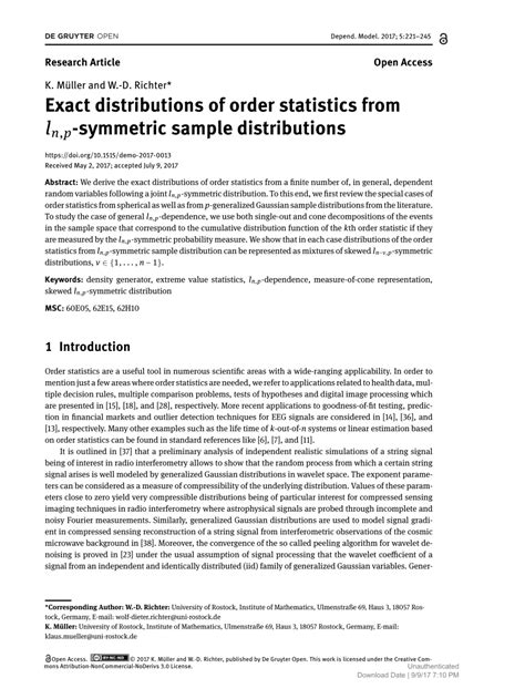 Pdf Exact Distributions Of Order Statistics From Ln P Symmetric Sample Distributions