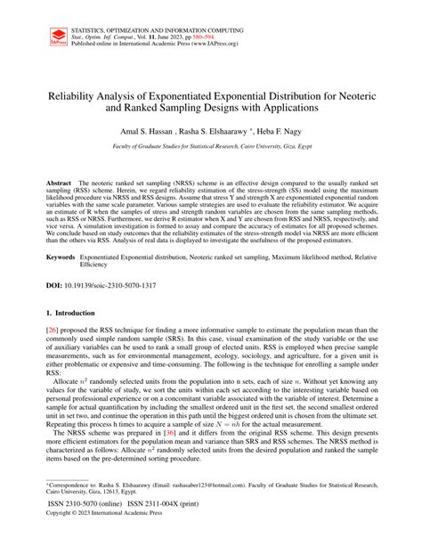 Pdf Reliability Analysis Of Exponentiated Exponential Distribution For Neoteric And Ranked