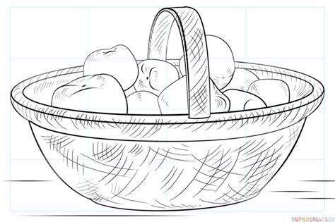 How To Draw A Basket With Apples Step By Step Drawing Tutorials