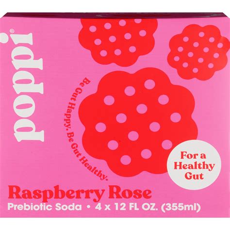 Poppi Prebiotic Soda Raspberry Rose 4 Ct 12 Oz