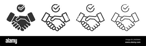 Commitment Handshake Icons Collection In Two Different Styles And Different Stroke Vector