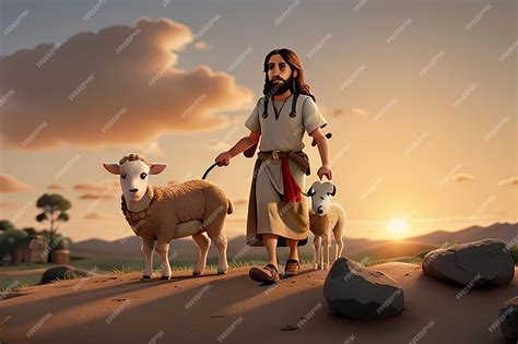 Premium Photo Jesus Christ Walking With Lamb At Sunset The Gospel Of