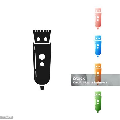흰색 배경에 격리 된 검은 색 전기 헤어 클리퍼 또는 면도기 아이콘 이발소 기호입니다 다채로운 아이콘을 설정합니다 벡터 일러스트레이션 0명에 대한 스톡 벡터 아트 및 기타