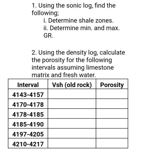 1 Using The Sonic Log Find The Following I