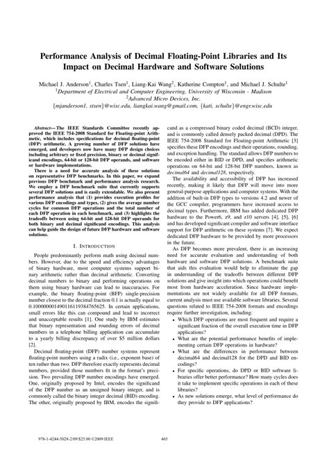Pdf Performance Analysis Of Decimal Floating Point Libraries And Its Impact On Decimal