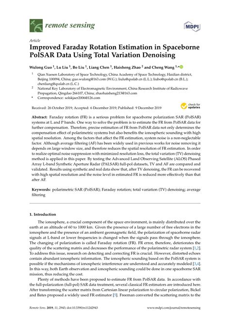 Pdf Improved Faraday Rotation Estimation In Spaceborne Polsar Data Using Total Variation Denoising