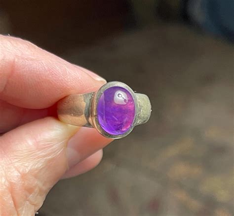 Vintage Amethyst Cabochon Ring Hand Cast In Solid Sterling Silver Ring
