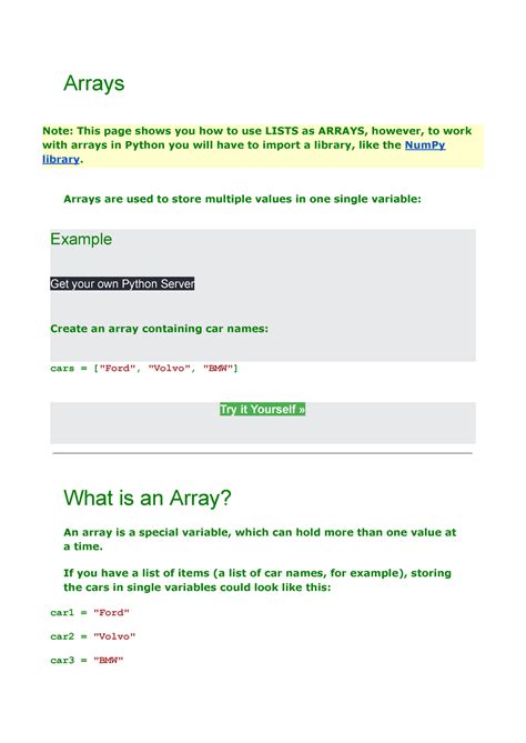 Python Notes Cmsc 201 37 Arrays Note This Page Shows You How To Use Lists As Arrays