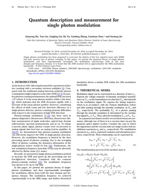 Pdf Quantum Description And Measurement For Single Photon Modulation