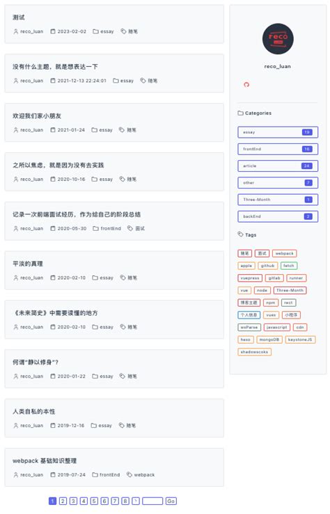 Vuepress Theme Reco Vuepress主题，旨在添加博客所需的分类、标签墙、分页、评论等功能