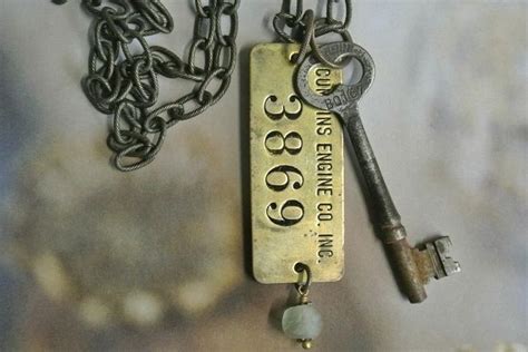 Cummins Engine Tag And Skeleton Key Necklace Cummins Engine Etsy Skeleton Key Necklace Key