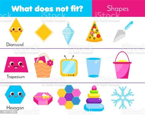 교육 어린이 게임 유형에 맞지 않는 것 인생에서 기하학적 모양을 학습 어린이와 유아를위한 워크 시트 모양에 대한 스톡 벡터 아트