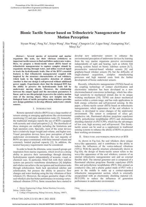 Pdf Bionic Tactile Sensor Based On Triboelectric Nanogenerator For Motion Perception